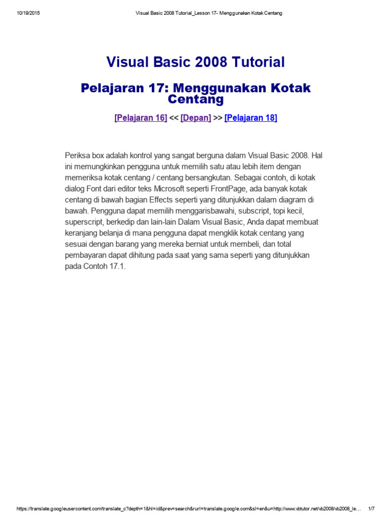 Visual Basic 2008 Tutorial - Lesson 17 - Menggunakan Kotak Centang | PDF