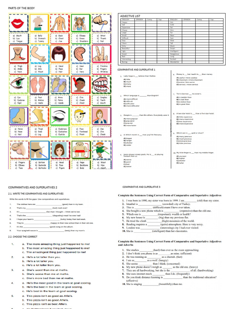ADJECTIVES-COMPARATIVES-SUPERLATIVES-BODY PARTS | PDF