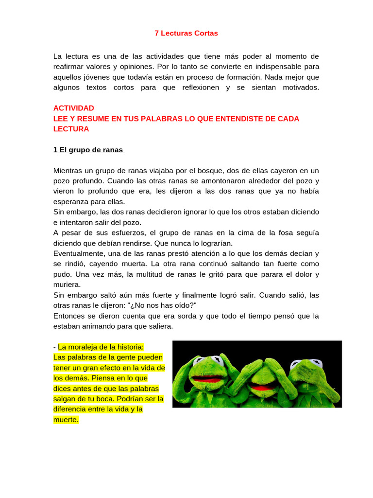 7 Lecturas Cortas con Moralejas | PDF