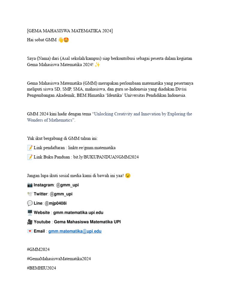 Caption Twibbon Peserta GMM 2024 | PDF
