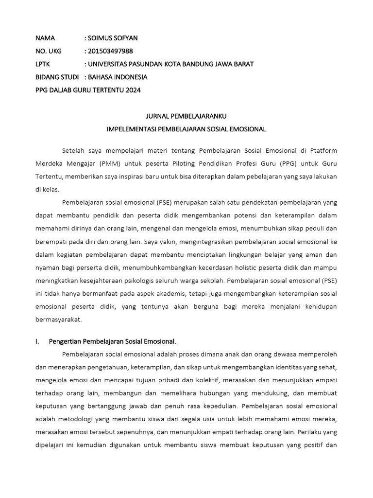 Jurnal Modul 2. Pembelajaran Sosial Emosional | PDF