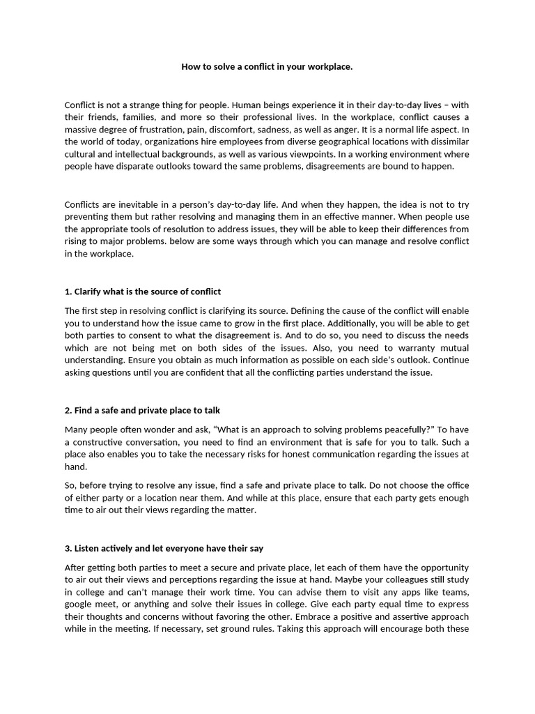 How To Solve A Conflict in Your Workplace | PDF | Communication | Thought