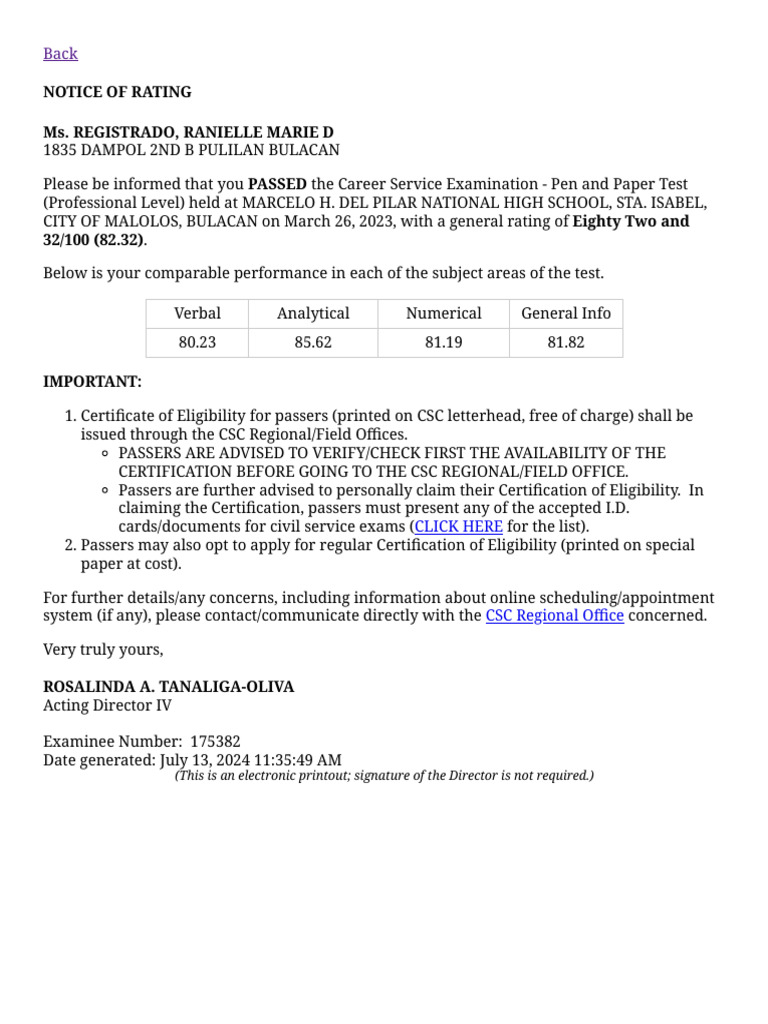 Notice of Rating | PDF