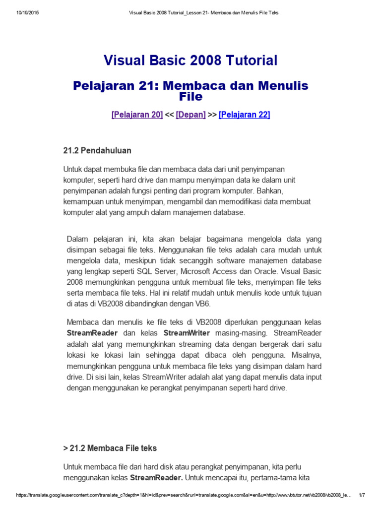Visual Basic 2008 Tutorial - Lesson 21 - Membaca Dan Menulis File Teks | PDF | Seni