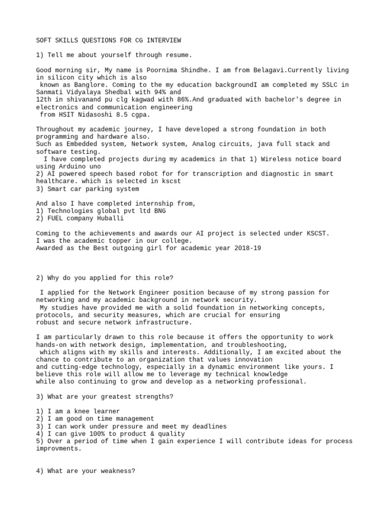 Soft Skills Questions For CG Interview | PDF | Artificial Intelligence ...
