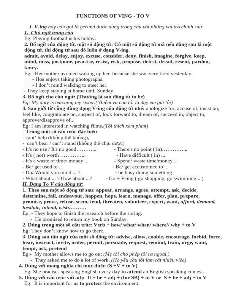 Functions of Ving-To V | PDF