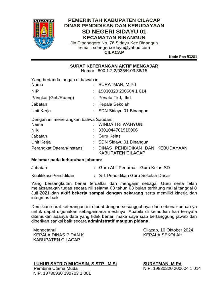 Suket Aktif Mengajar Winda | PDF