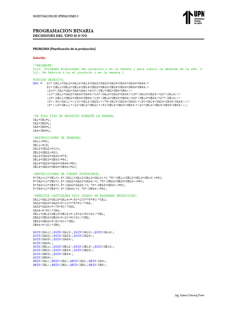 03L - Programacion Binaria (Problema de Producción Solucionario) | PDF