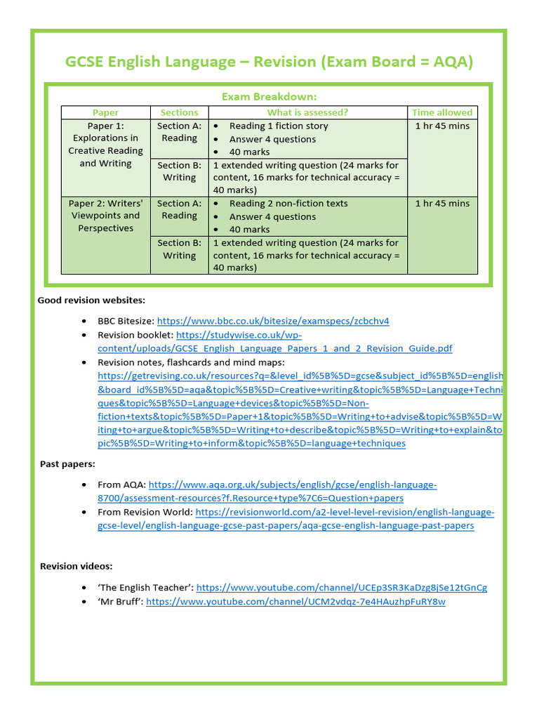 AQA GCSE English Language Revision Guide | PDF