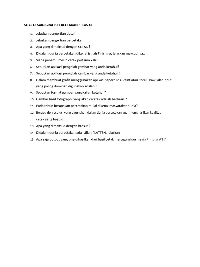 Soal Desain Grafis dan Percetakan Kelas XI | PDF