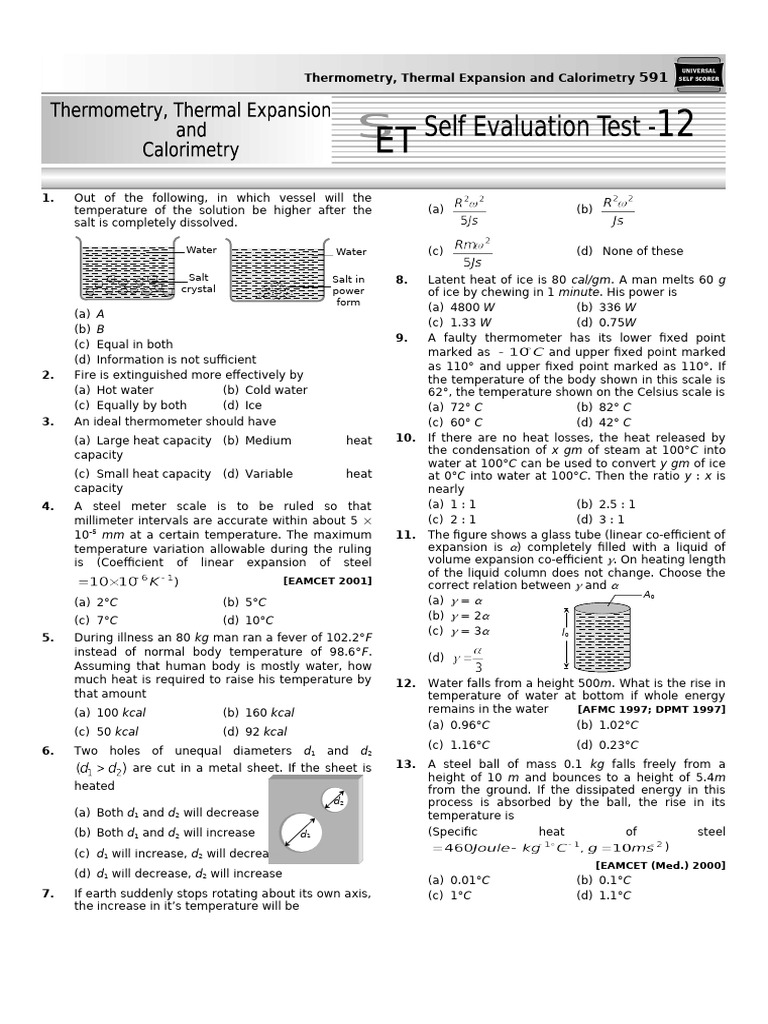 05-Self Evalution Test-Thermal | PDF | Heat | Thermal Expansion