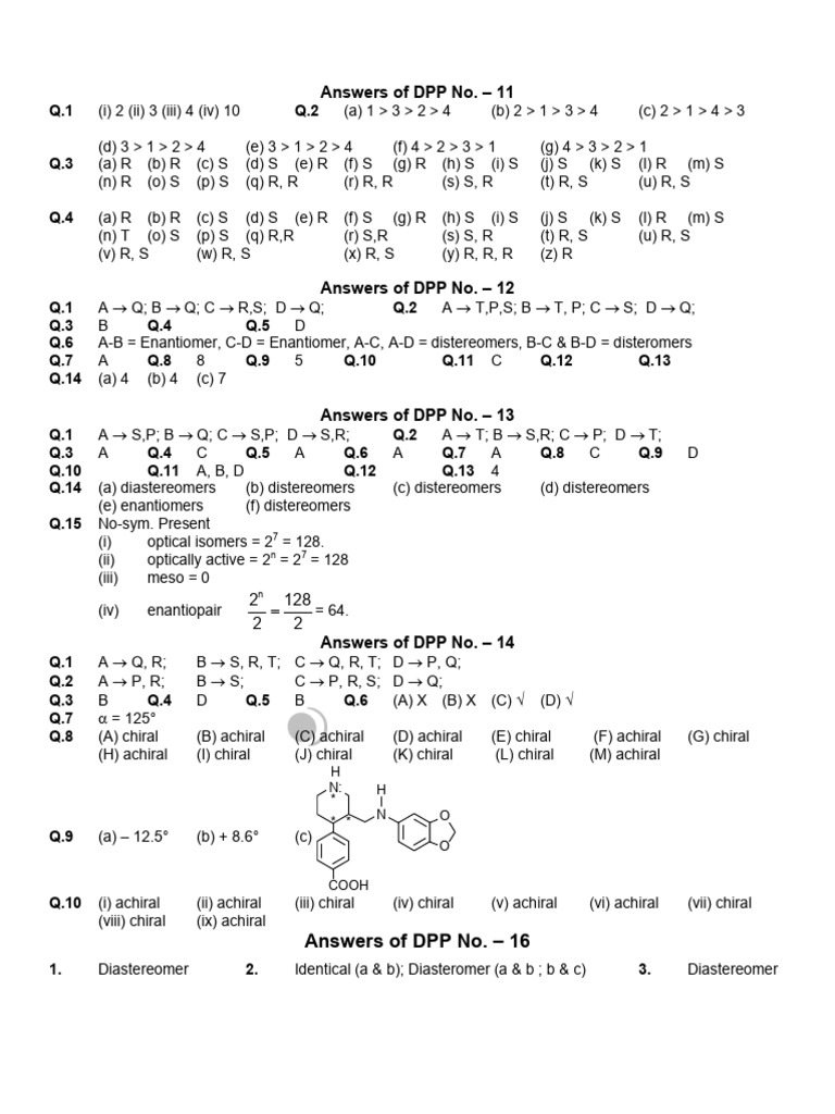 3YB Stereoisomerism Assignment Keys | PDF | Chirality (Chemistry) | Isomer