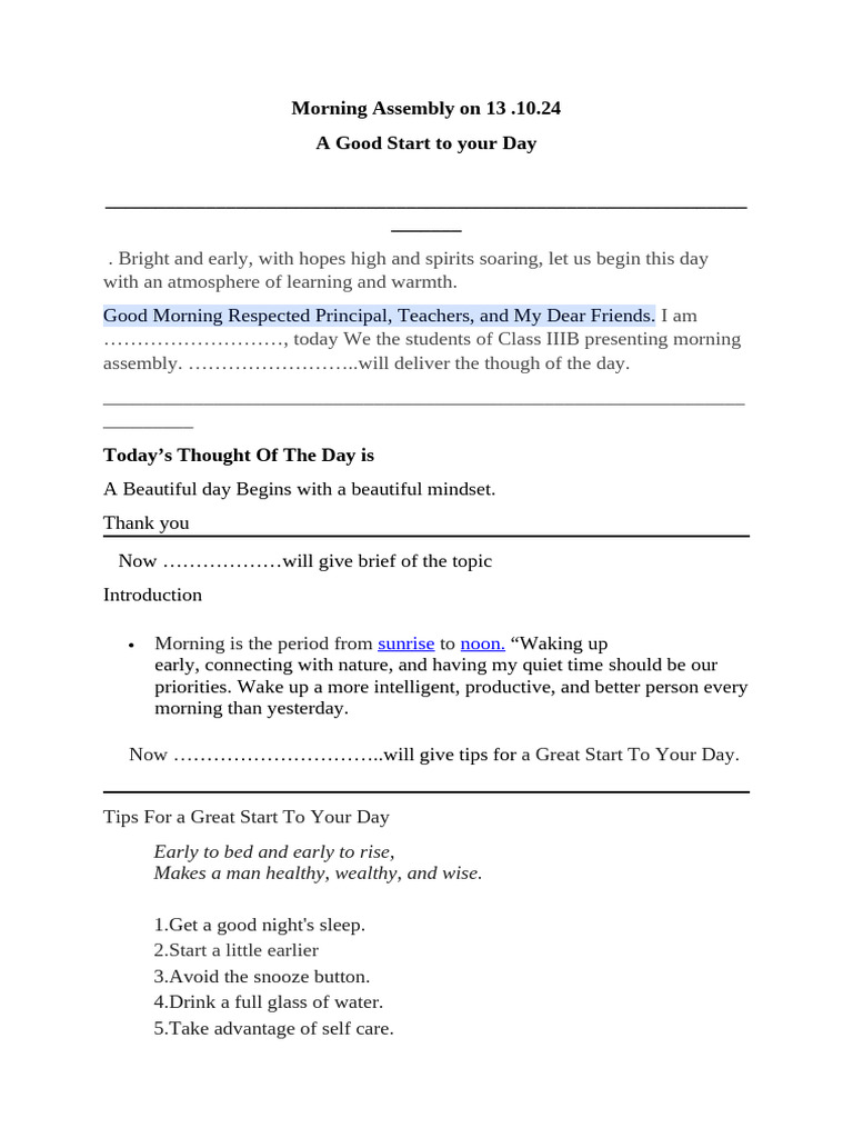 Morning Assembly On 13 OCt | PDF | Psychological Concepts | Psychology