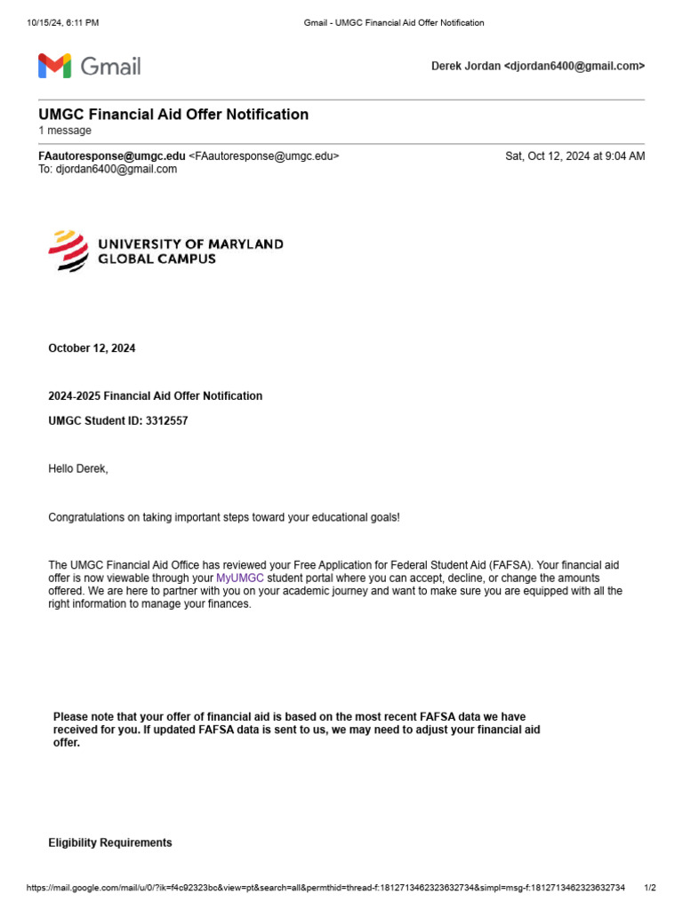 Gmail - UMGC Financial Aid Offer Notification | PDF | Student Financial ...