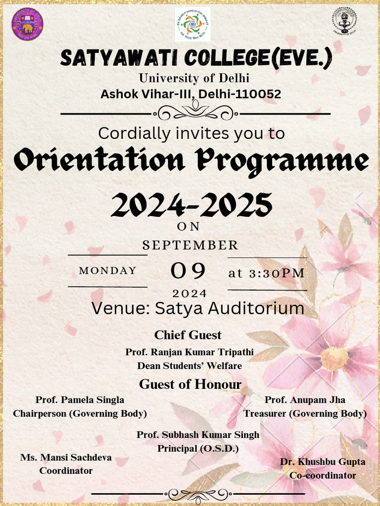 Satyawati College Orientation 2024 Invite | PDF