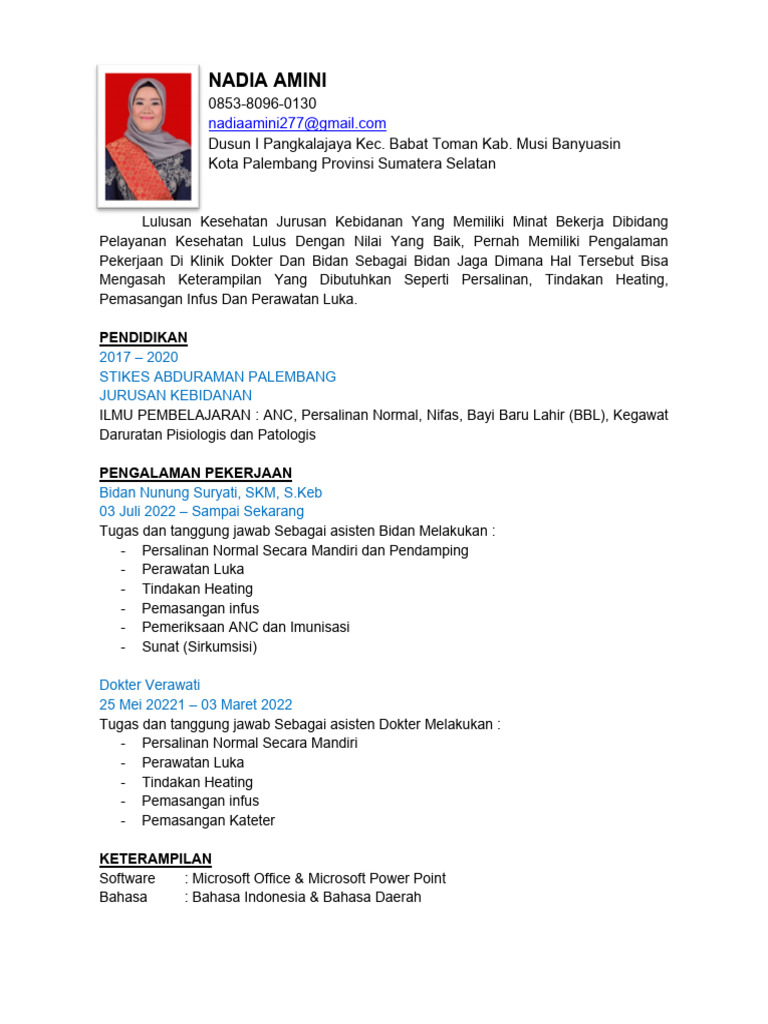 CV Nadia Amini | PDF | Pengembangan Diri | Kesehatan Holistik