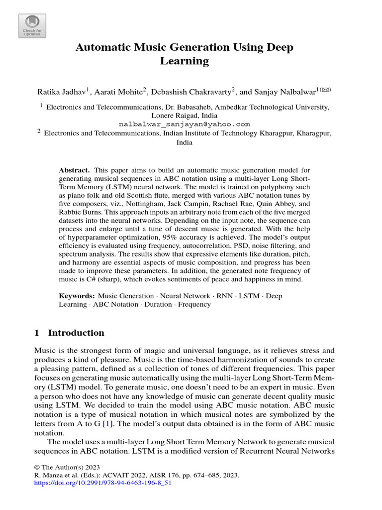 Automatic Music Generation Using Deep Learning: Abstract | PDF | Spectral Density | Artificial ...