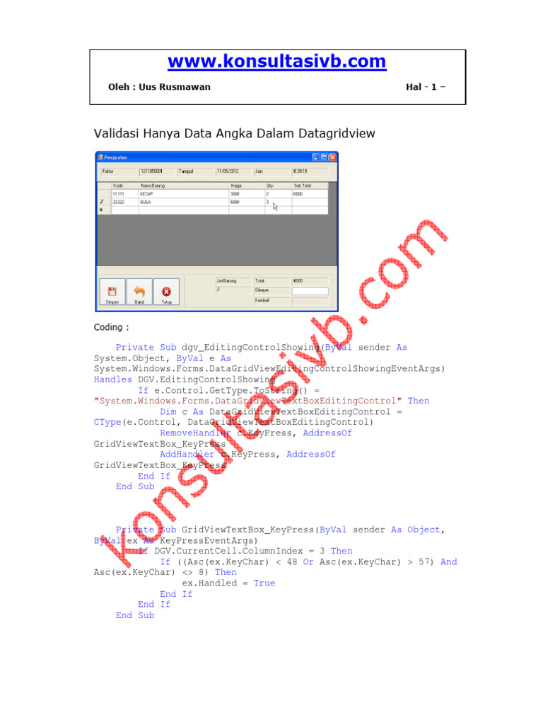 validasi hanya data angka dalam datagridview | PDF