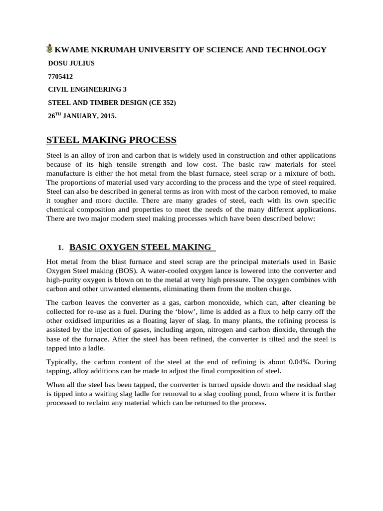 Steel Assignment | PDF | Steelmaking | Steel