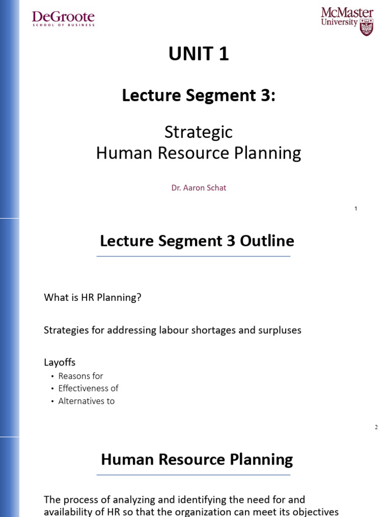 COM 2BC3 - Unit 1 - Segment 3 - HR Planning | PDF | Layoff | Human Resource Management