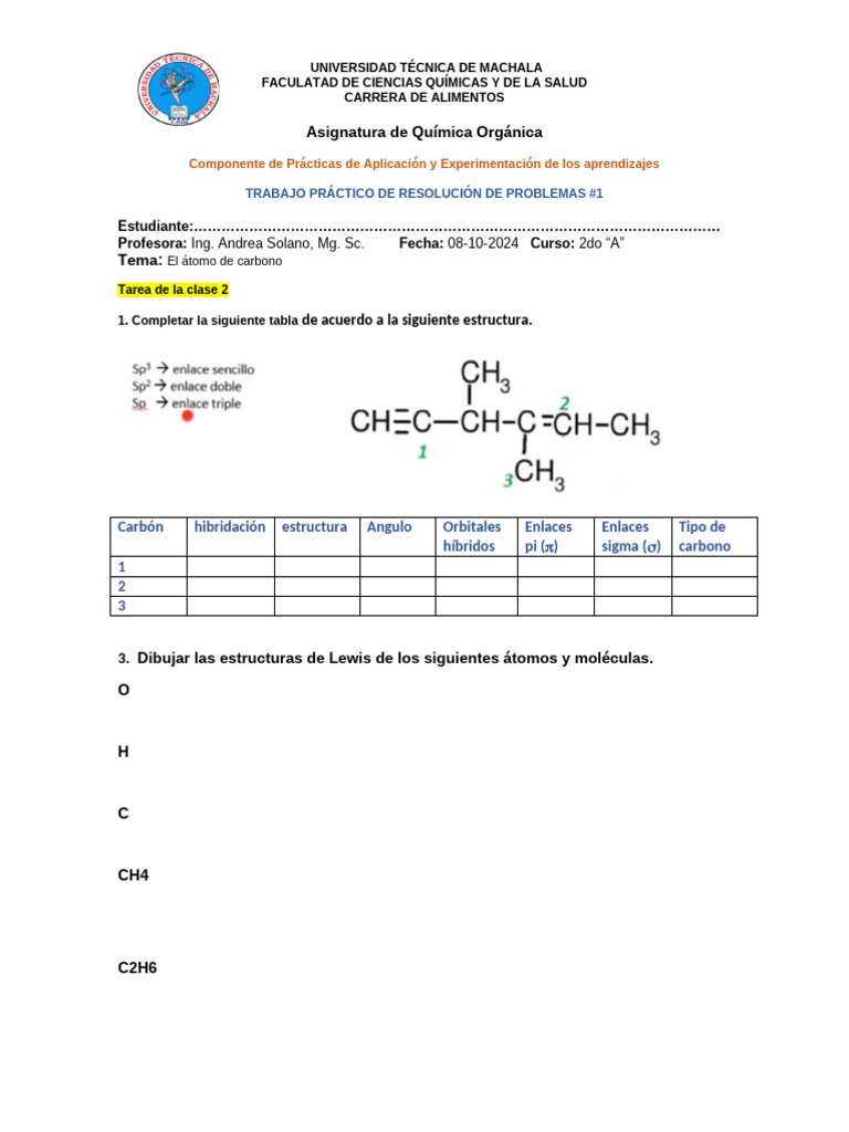 Trabajo práctico_ El átomo de carbono_CAE_1 | PDF