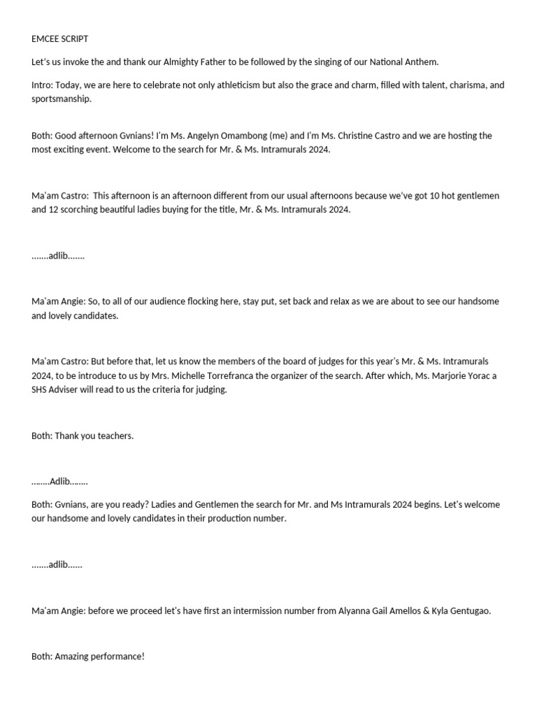 EMCEE SCRIPT-WPS Office | PDF | Sports & Recreation | Home & Garden