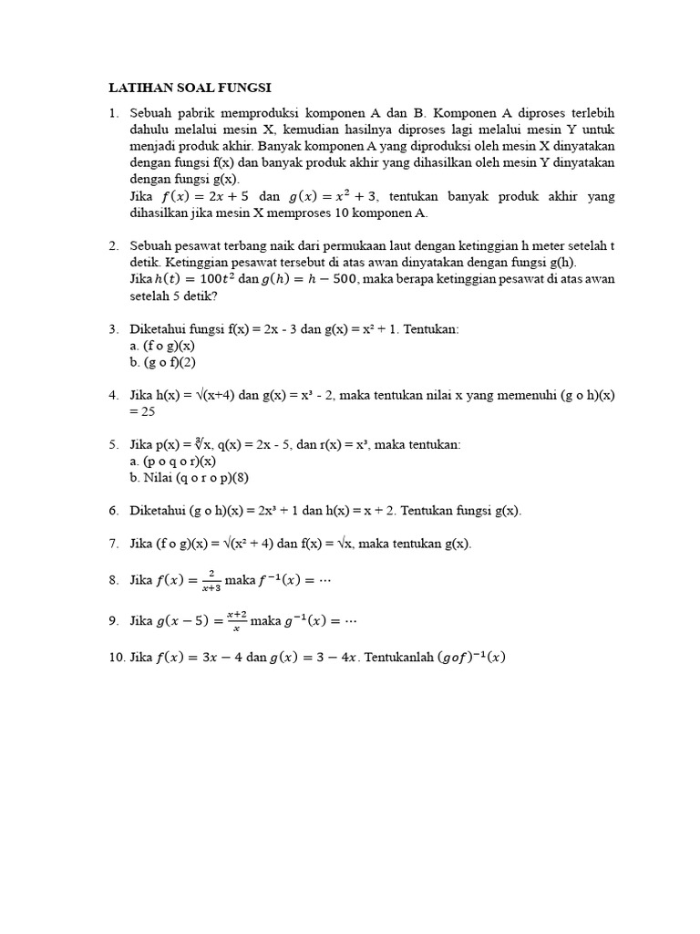 Latihan Soal Fungsi Matematika | PDF | Metode & Bahan Ajar