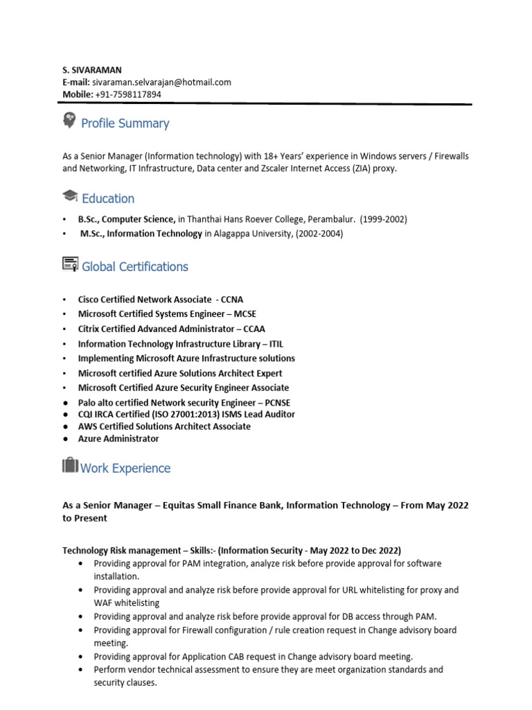 S.SIVARAMAN Resume | PDF | Computer Network | Proxy Server