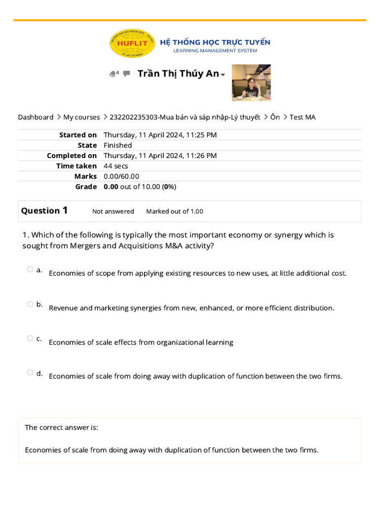 Test MA_ Attempt review | PDF | Takeover | Mergers And Acquisitions