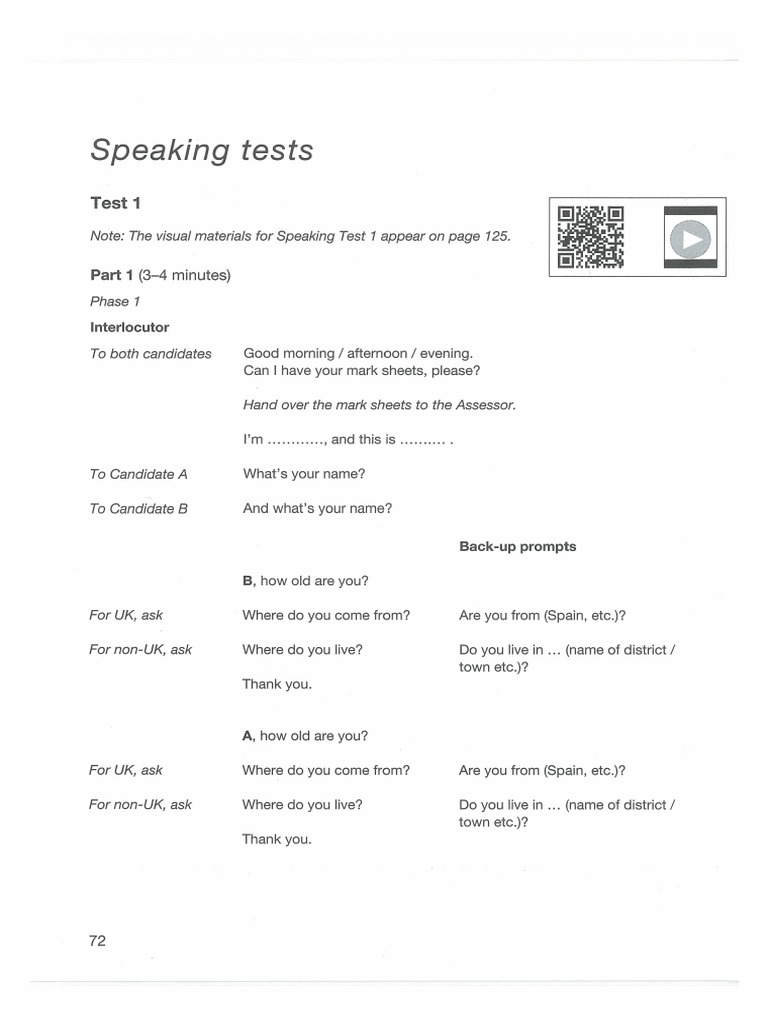A2 Speaking Test - 2 Bản - 1 Mặt | PDF