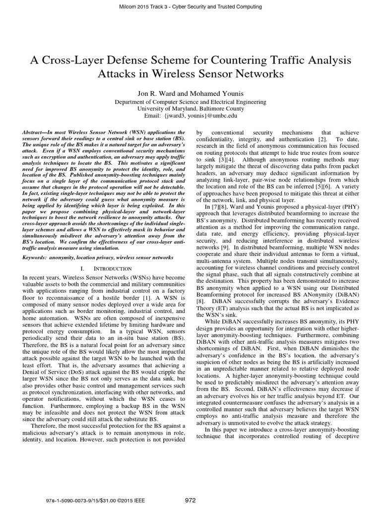 Cross-Layer Defense for WSN Traffic Analysis | PDF | Wireless Sensor Network | Computer Network