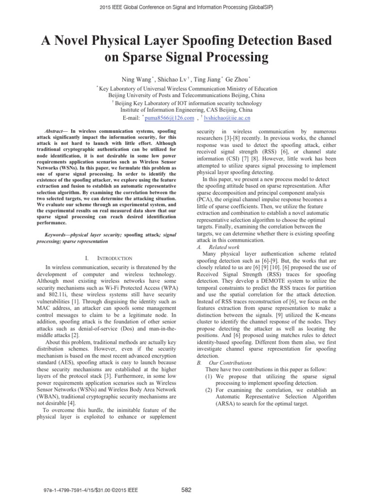 A Novel Physical Layer Spoofing Detection Based Pdf Computer Security Security