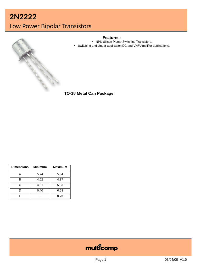 Low Power Bipolar Transistors: Features | PDF | Bipolar Junction ...