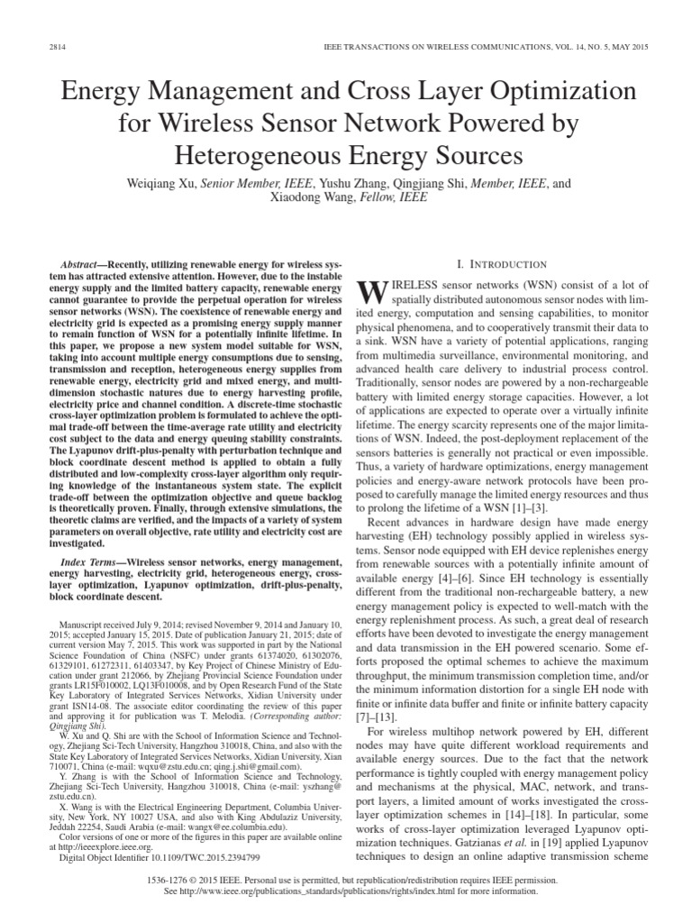 Energy Management and Cross Layer Optimization | PDF | Wireless Sensor Network | Mathematical ...