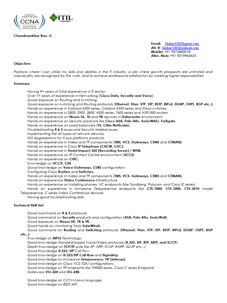 chandra resume | PDF | Computer Network | Session Initiation Protocol
