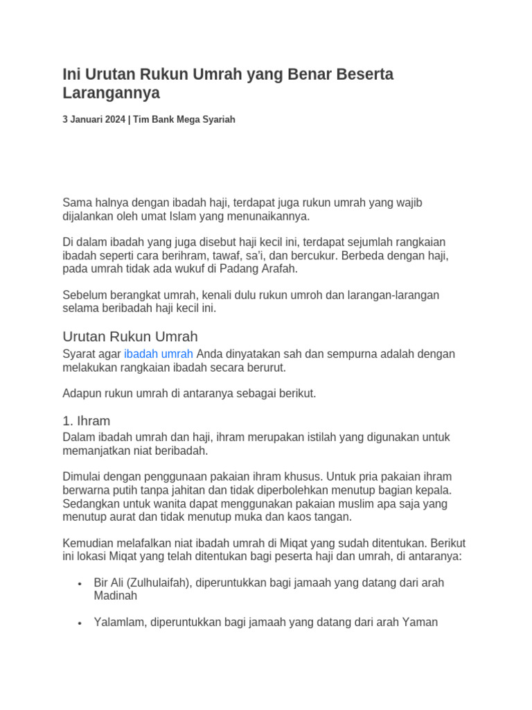 Urutan Rukun Umrah yang Benar Beserta Larangannya | PDF