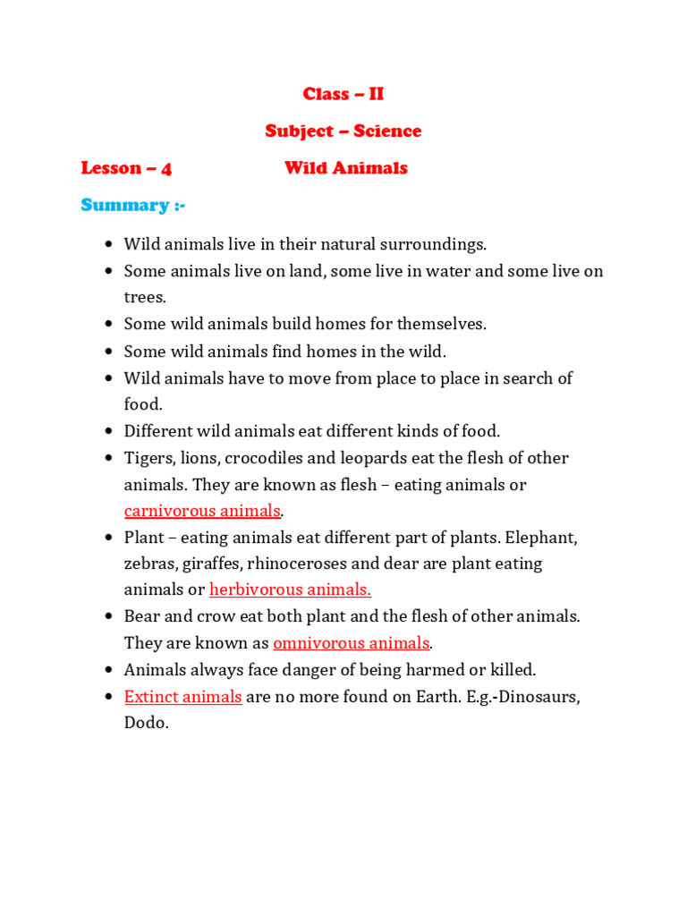 Class 2 - Science Lesson IV | PDF | Predation | Tiger