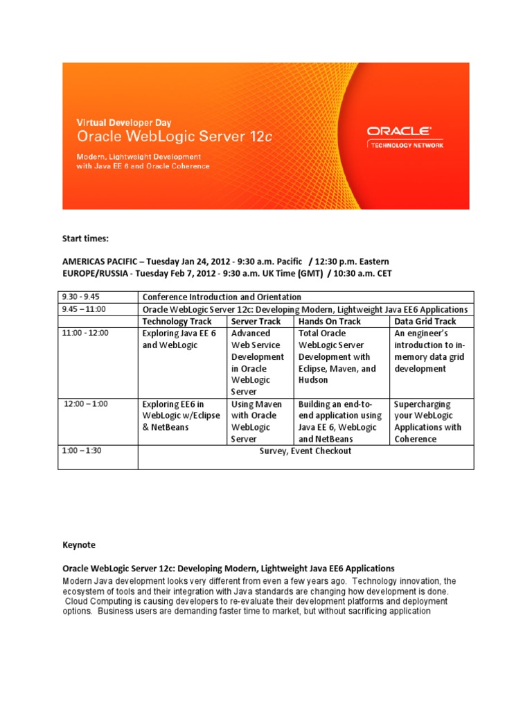 Oracle WebLogic 12c Java EE6 Conference | PDF | Eclipse (Software ...