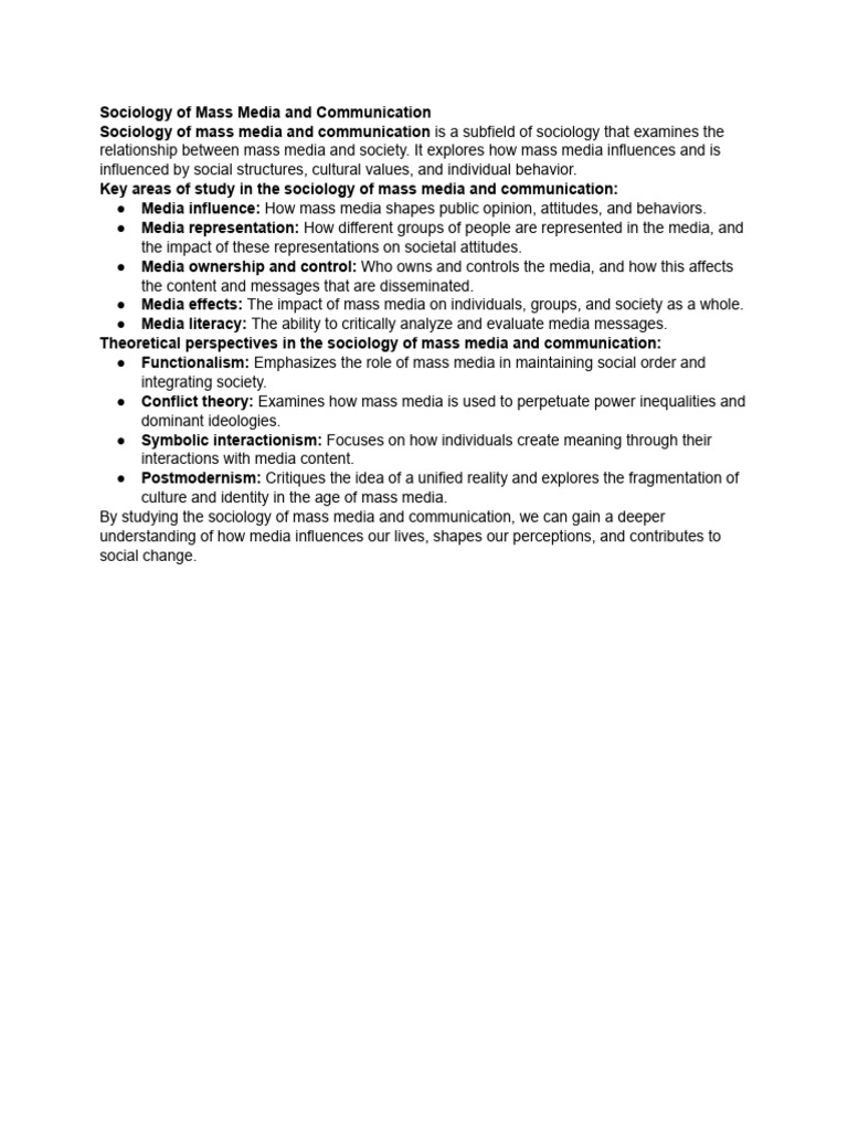 Sociology of Mass Media Insights | PDF | Politics | Social Science
