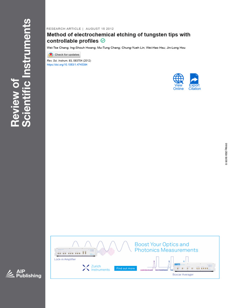 Tungsten Tip Fabrication via Electrochemical Etching | PDF | Applied ...