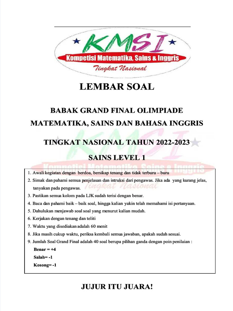 PDF Soal Grand Final Sains Level 1 - Compress | PDF