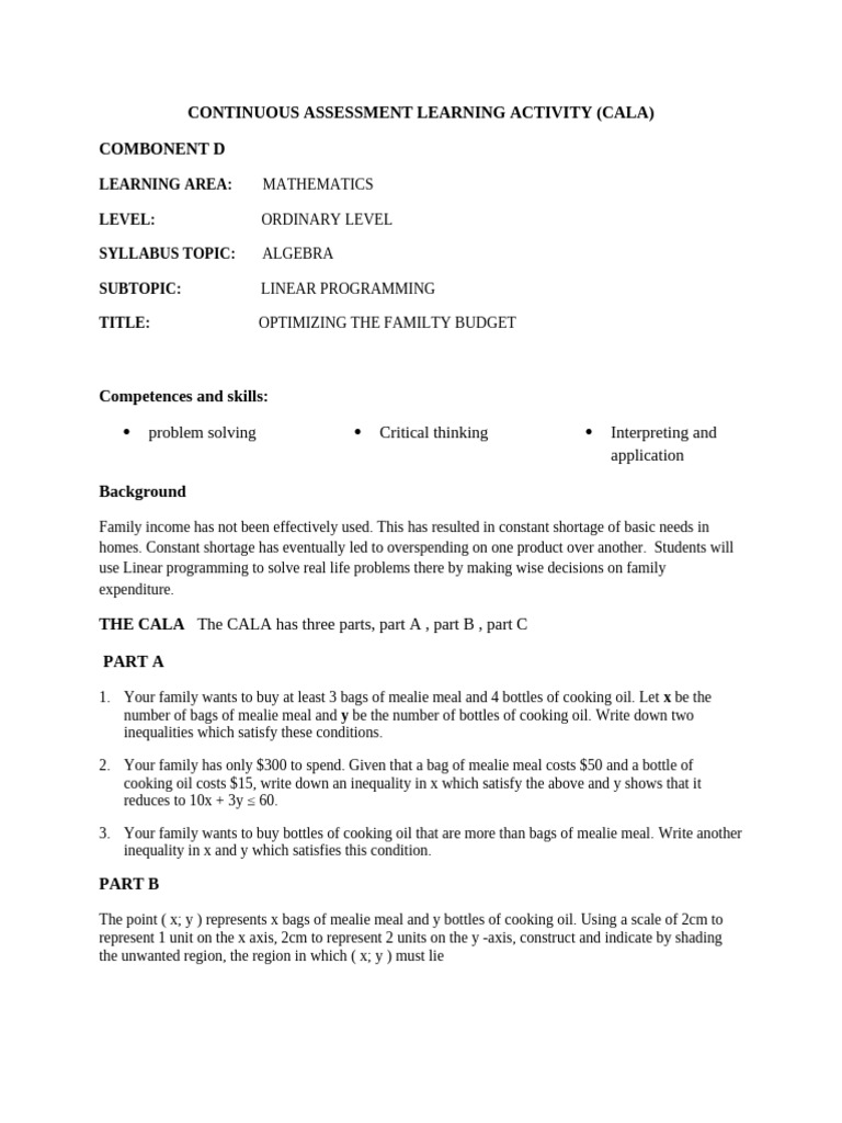 CALA Component D Linear Programming Boo 200 | PDF | Equations | Linear ...