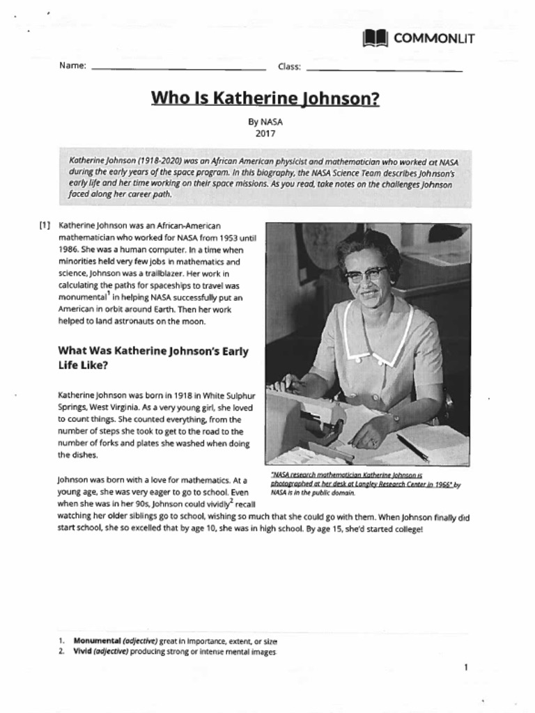 Biography Katherine Johnson | PDF