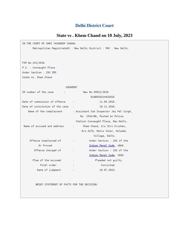 Khem Chand Jugment Status | PDF