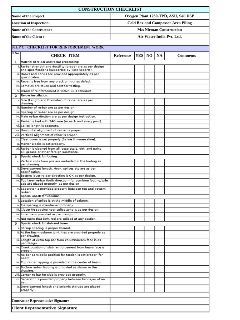 Reinforcement checklist | PDF | Materials | Civil Engineering