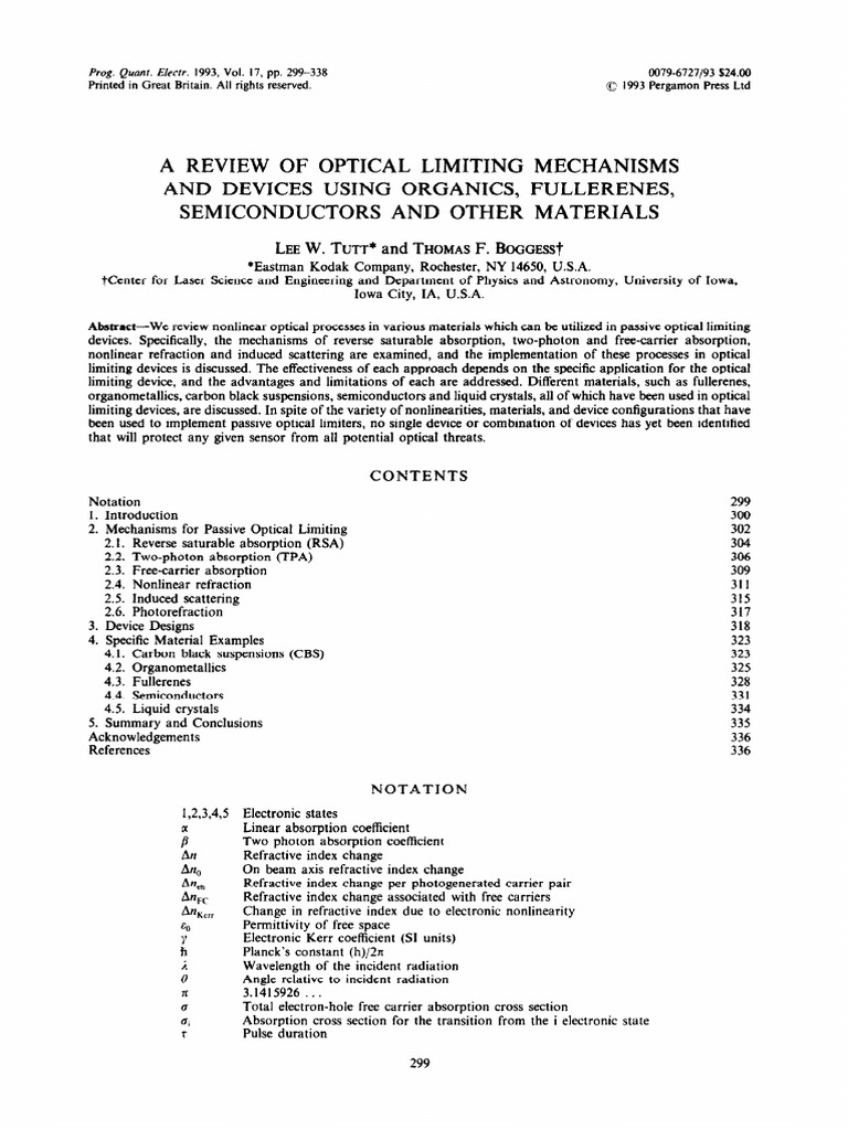 Tutt 1993 Optical limiting review | PDF | Nonlinear Optics | Refractive Index