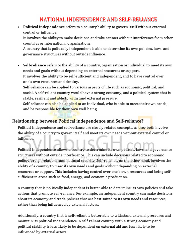 1.0.3 National Independence and Self-Reliance | PDF | Governance | Accountability