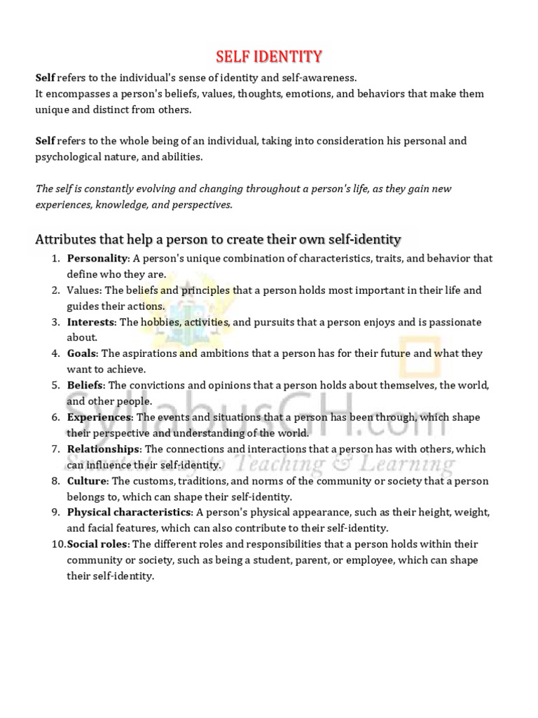 1.0.0 Self Identity | PDF | Self Actualization | Identity Theft