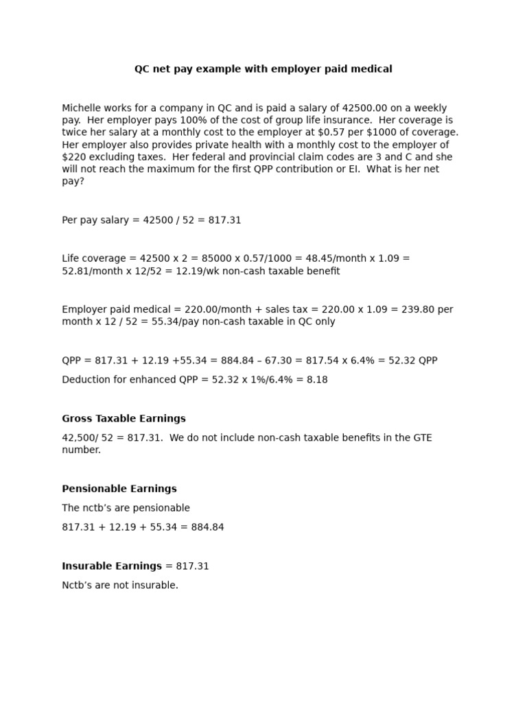 QC Net Pay Calculation Example | PDF