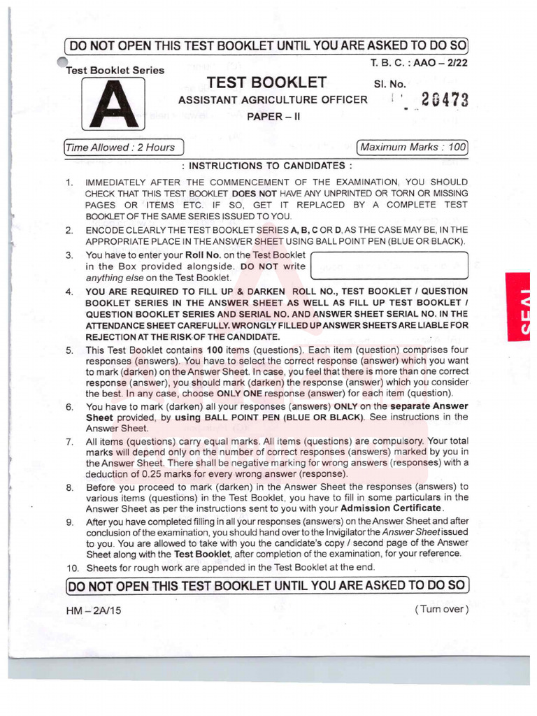 Aao Paper Ii Test Booklet 1 | PDF